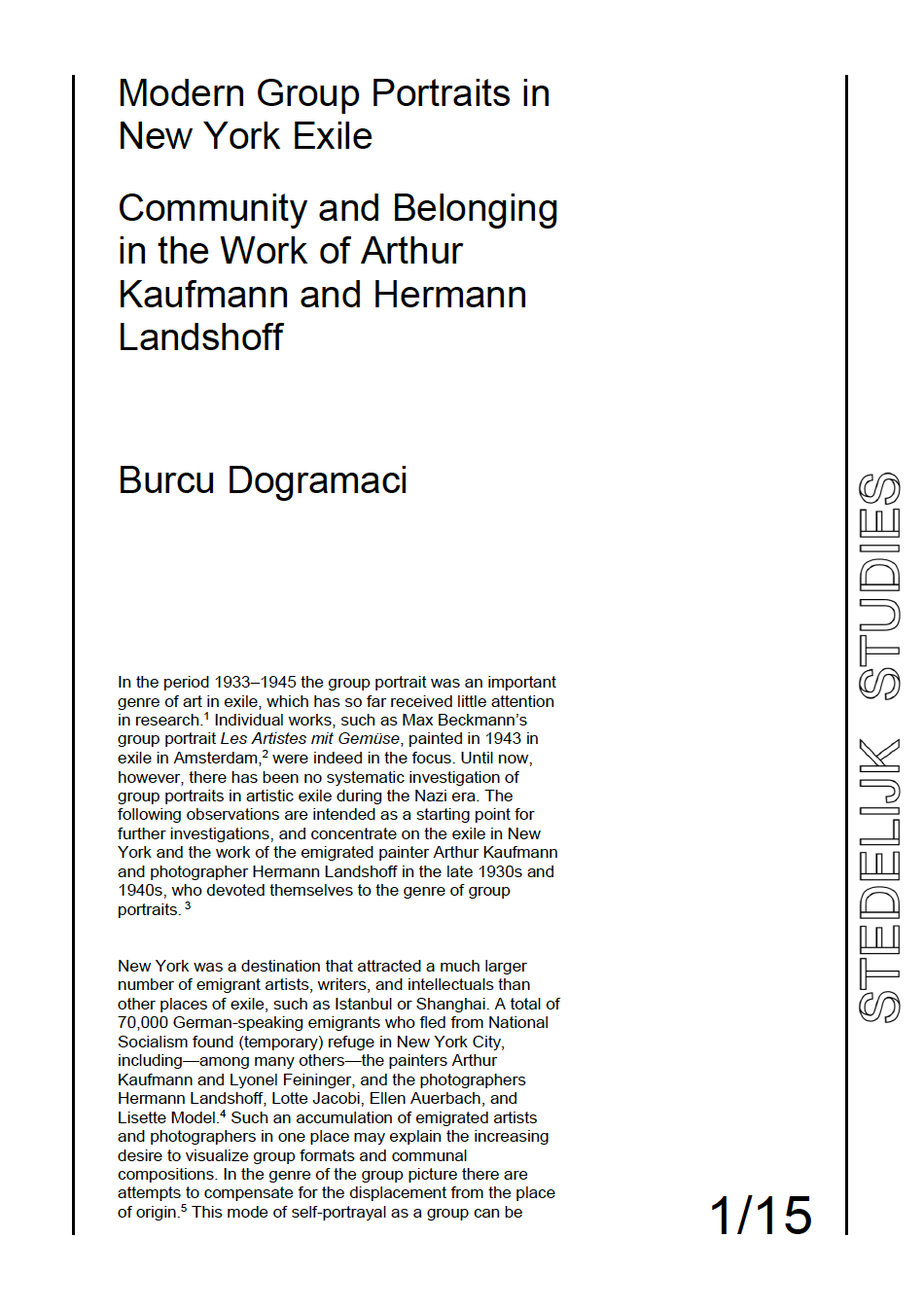 "Modern Group Portraits in New York Exile. Community and Belonging in ...